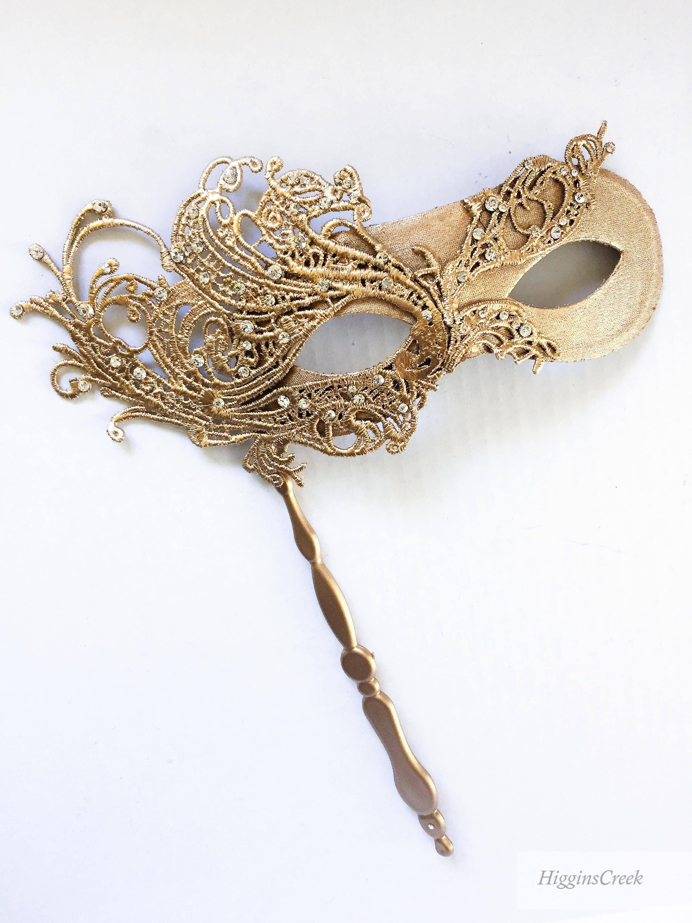 Black Stick Masquerade Mask With Handheld Stick and Rhinestones, Luxury ...