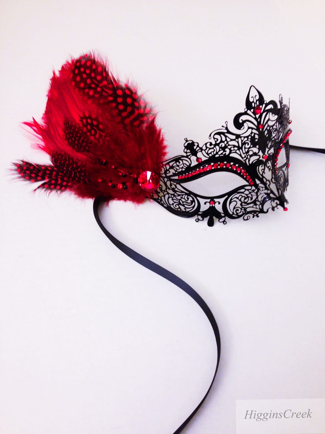 Womens Red Masquerade Mask, Red Feathers Masquerade Ball Mask, Red ...