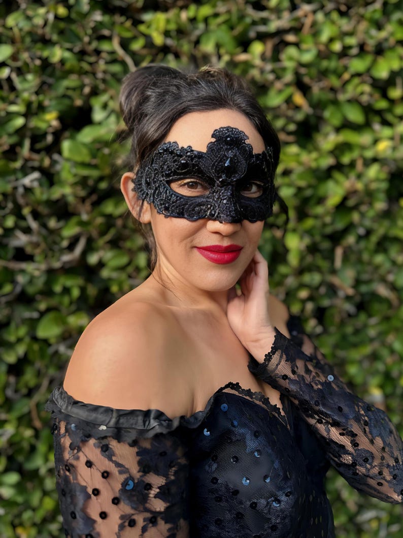 Brocade Lace Masquerade Ball Mask With Rhinestones - Etsy