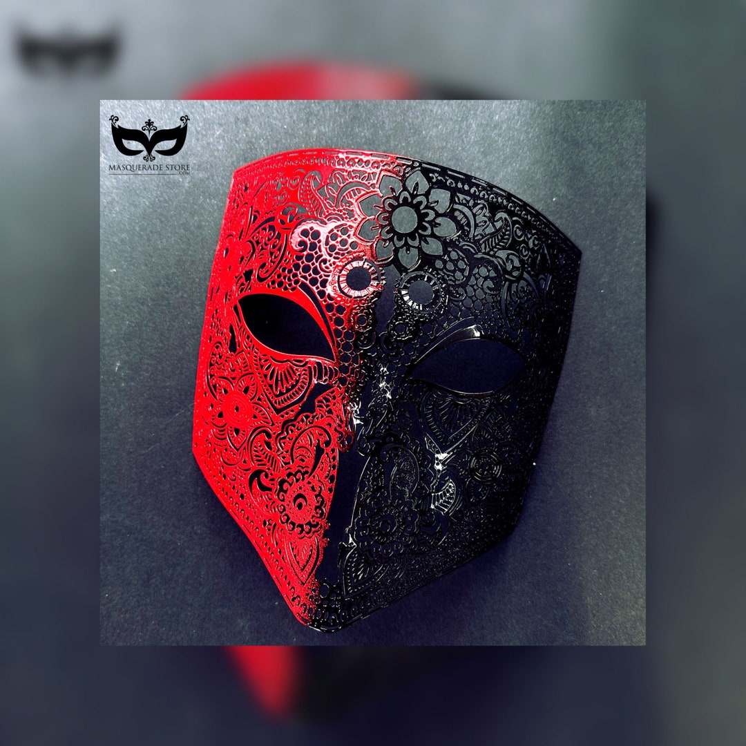 Red and Black Two Tone Full Face Mens Masquerade Mask Halloween Mask ...