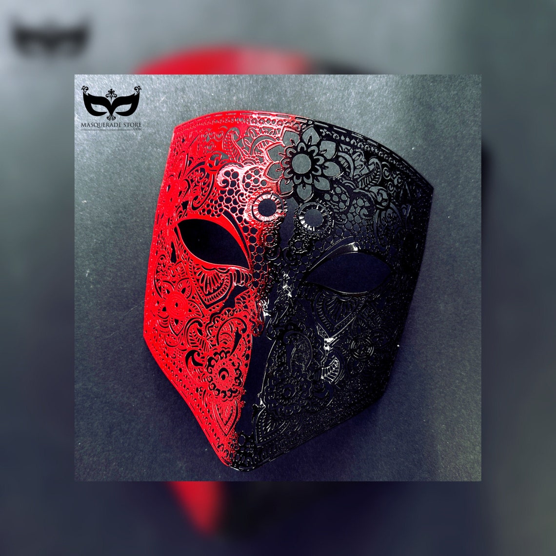 Red and Black Two Tone Full Face Mens Masquerade Mask Halloween Mask ...