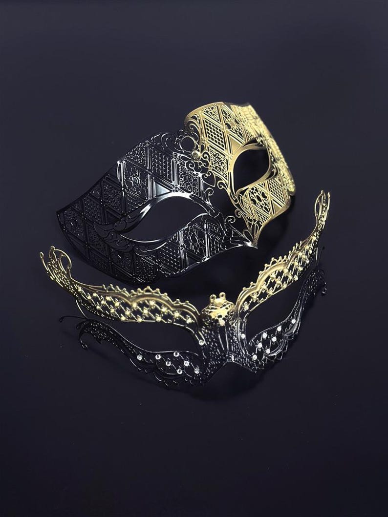 Black Gold Mens Masquerade Mask Set, Mens Prom Masks, Venetian Masks ...