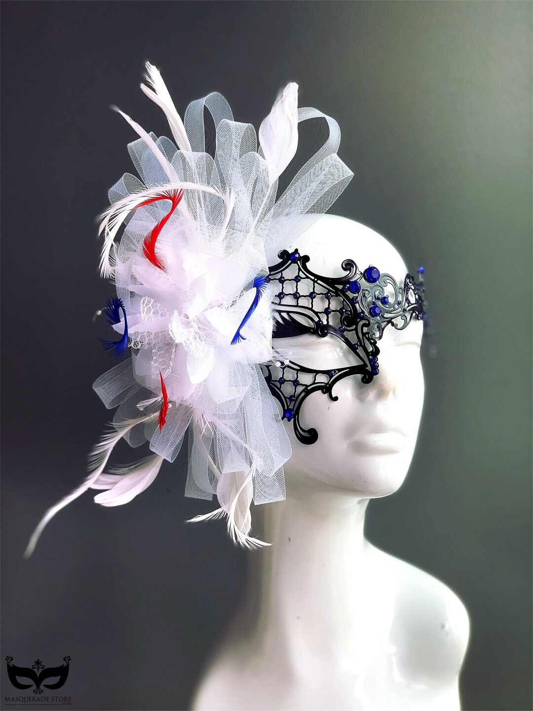 Patriotic MASK HAT Feather Masquerade Mask 4th of July Womens ...
