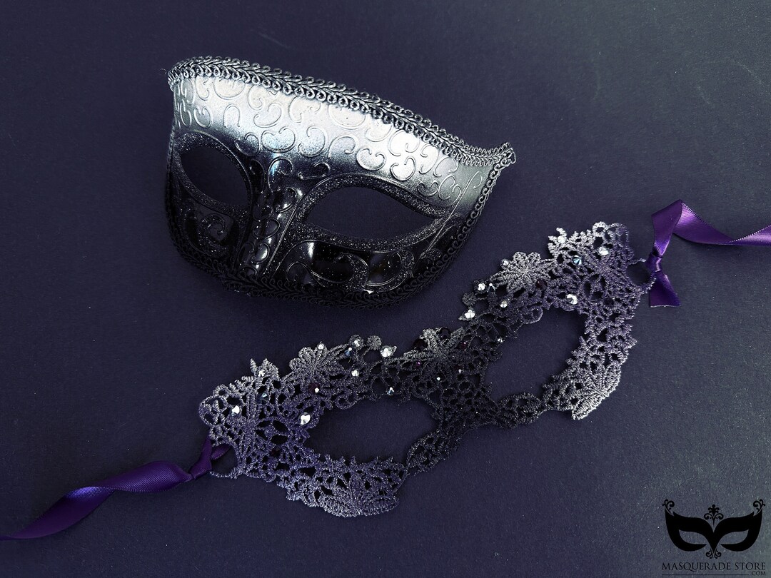 Purple Silver Masquerade Mask Couples Set, His and Hers Masquerade ...