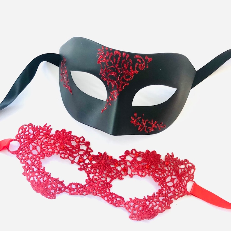 Red Masquerade Mask Women Lace Mask With Matching Rhinestones | Etsy