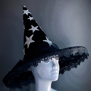 Star Witch Hat, Black Witch Hat, Halloween Hat, Halloween Costume, Witch Costume, Wizard Hat ...
