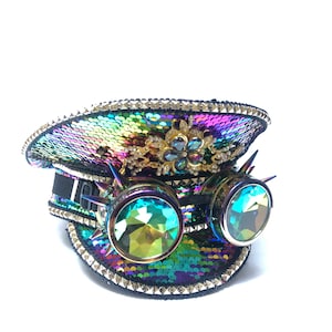 Rose Gold Captains Rave Hat Fan Captains Hat With Steampunk Goggles ...