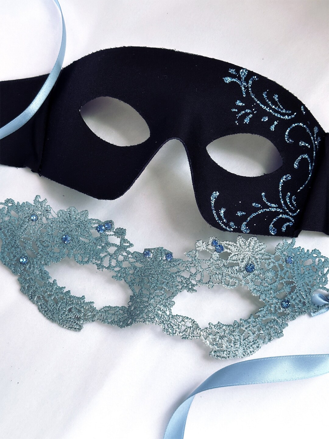 Light Blue Couples Masquerade Mask Set, Pale Blue Prom Dress Masks Baby ...
