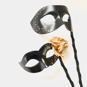 Couples Masquerade Masks Handheld Stick Masks His and Hers Black Masks ...