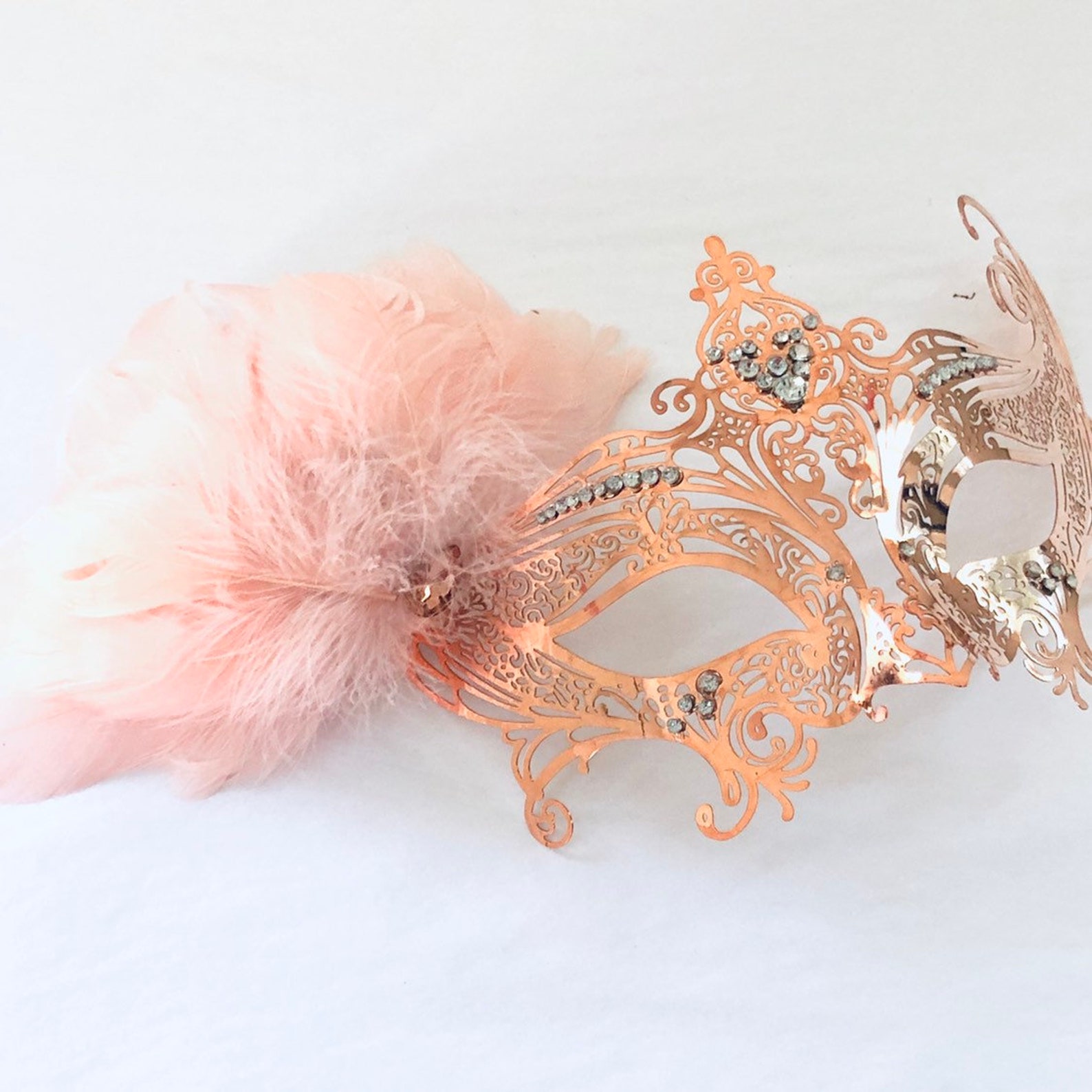 Rose Gold Masquerade Mask Women, Rose Gold Feather Mask, Venetian Rose ...