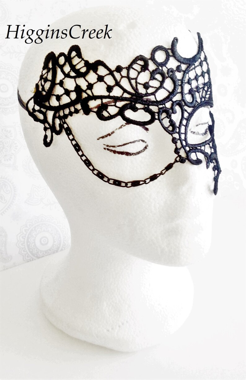 Half Face Masquerade Mask With Chains and Embroidery Lace - Etsy