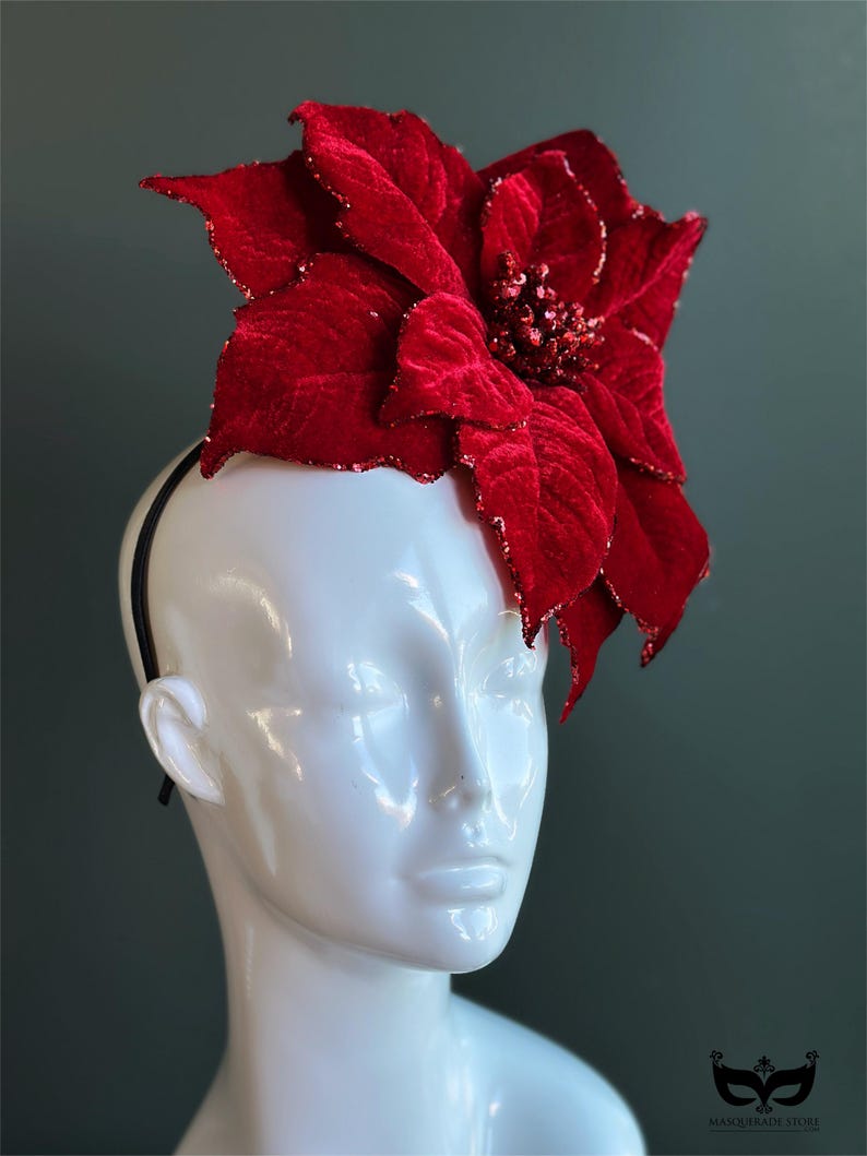 Red Poinsettia Holiday Fascinator Hat Christmas Accessory - Etsy