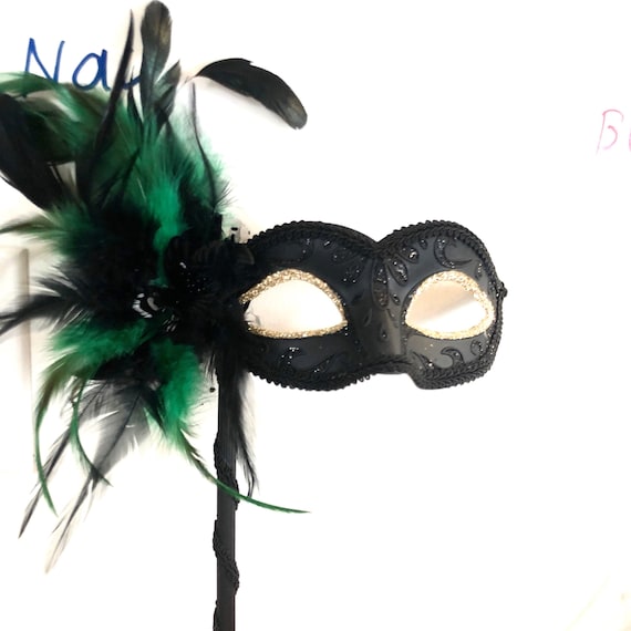 Emerald Green Women Masquerade Mask Handheld Stick Masquerade | Etsy
