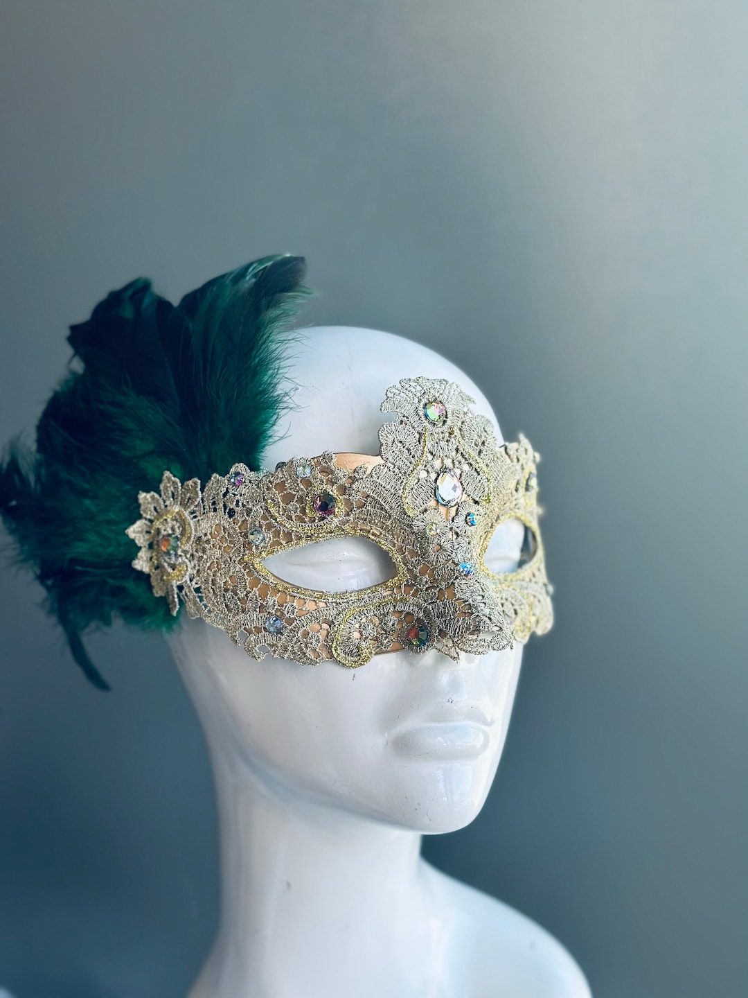 Green Venetian Masks - Green Feather Masquerade Masks - Green Feather ...