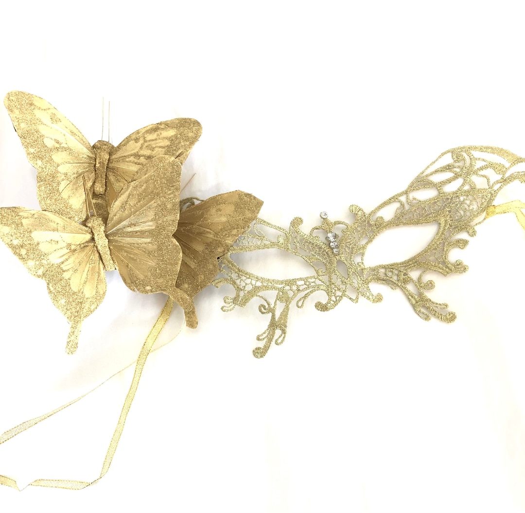 Gold Masquerade Mask Women, Teal Lace Mask, Butterfly Venetian Mask ...