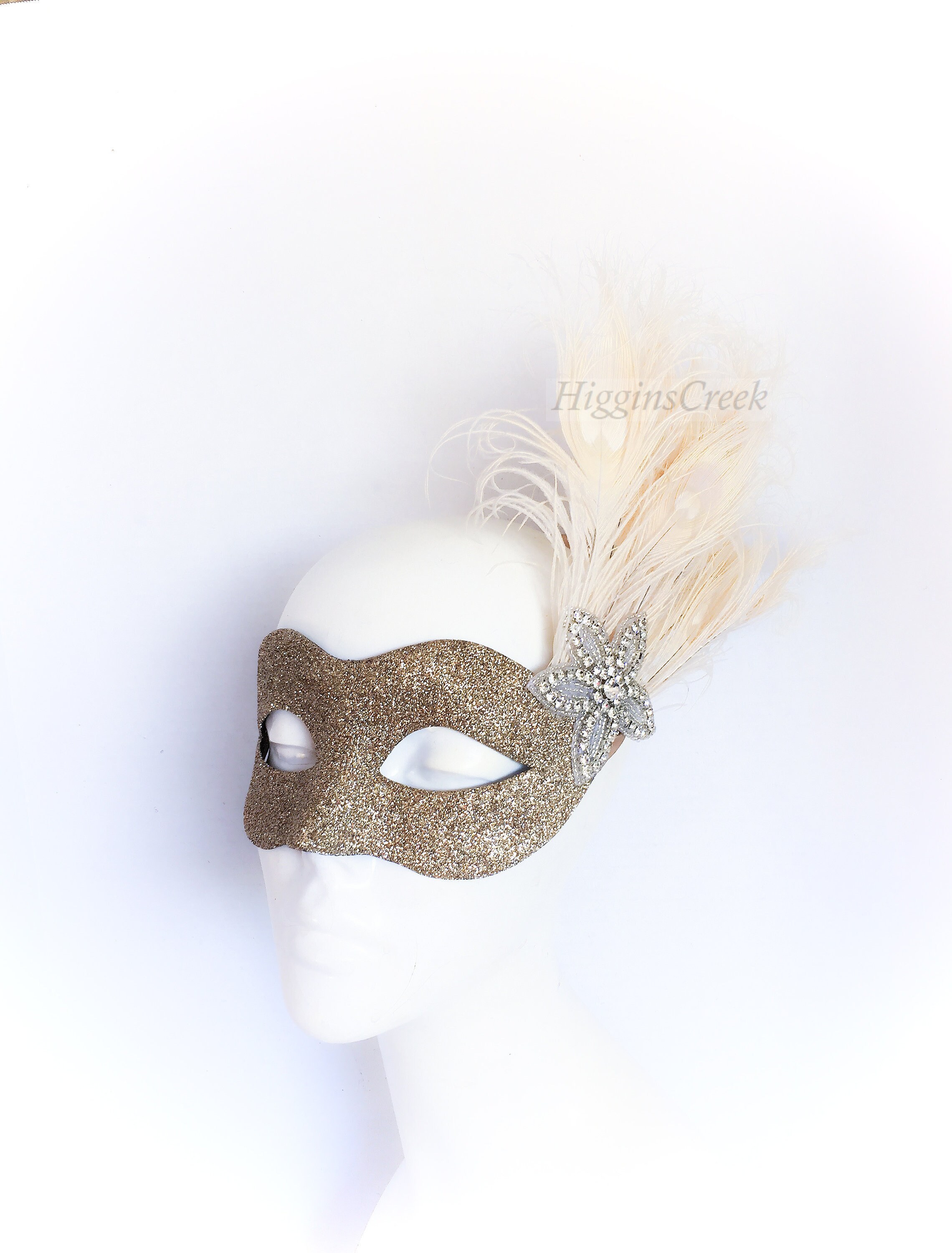 Champagne Masquerade Mask Women Ivory Feather Mask Elegant | Etsy