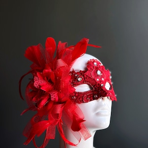 Elegant Feather Masquerade Mask Dark Red Women Mask Masquerade Ball ...