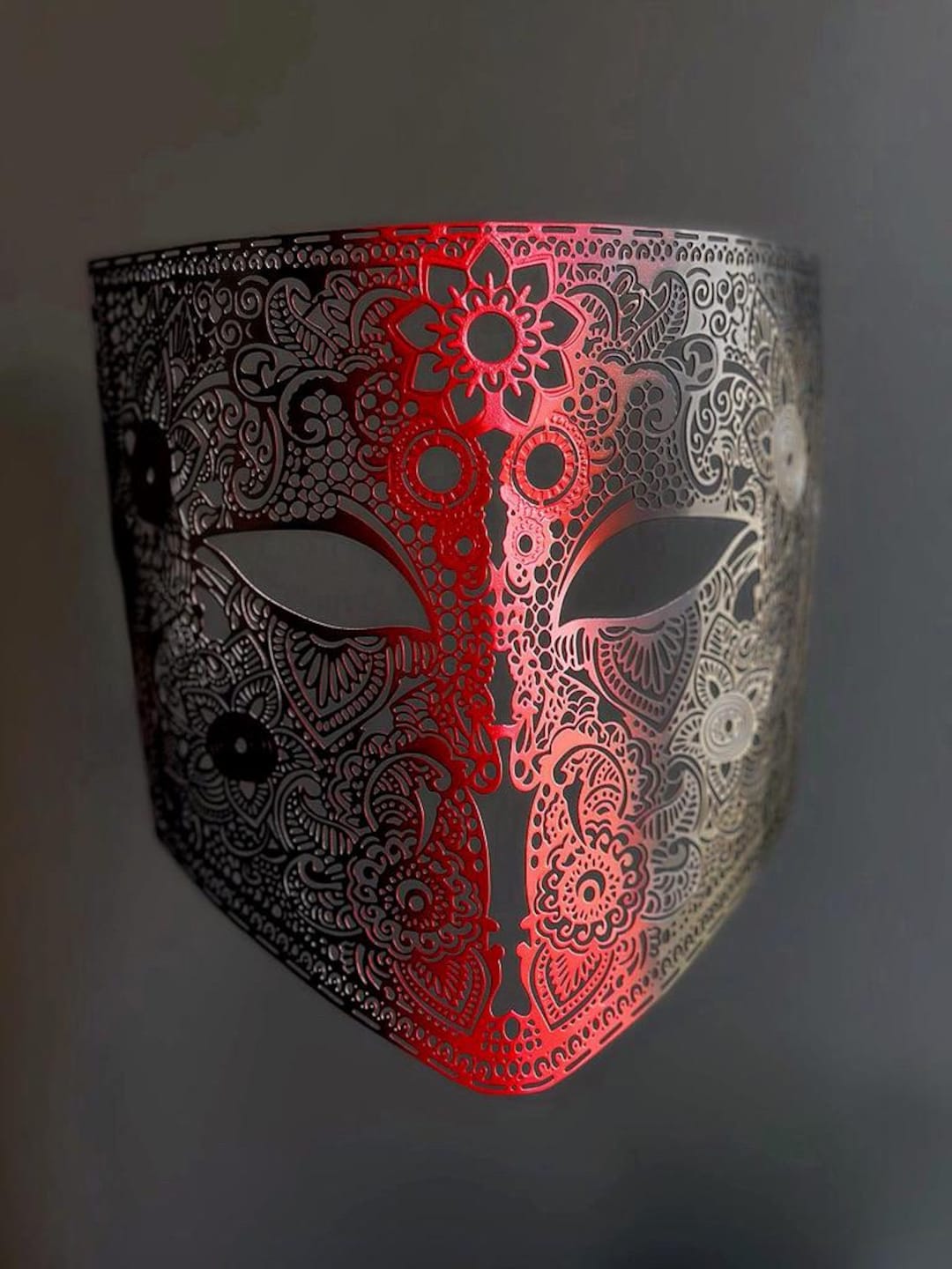 Red and Black Two Tone Full Face Mens Masquerade Mask Halloween Mask ...
