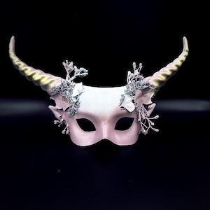 Black Gold Women Masquerade Mask, Horn Mask, Halloween Mask, Animal ...