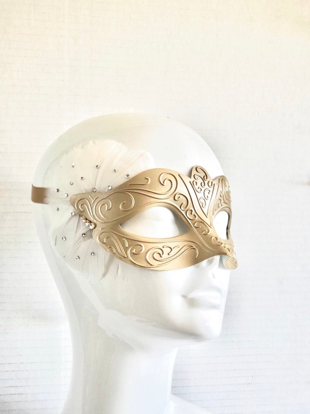 Greek Goddess Women Mask, Masquerade Ball White Feather Champagne Mask ...