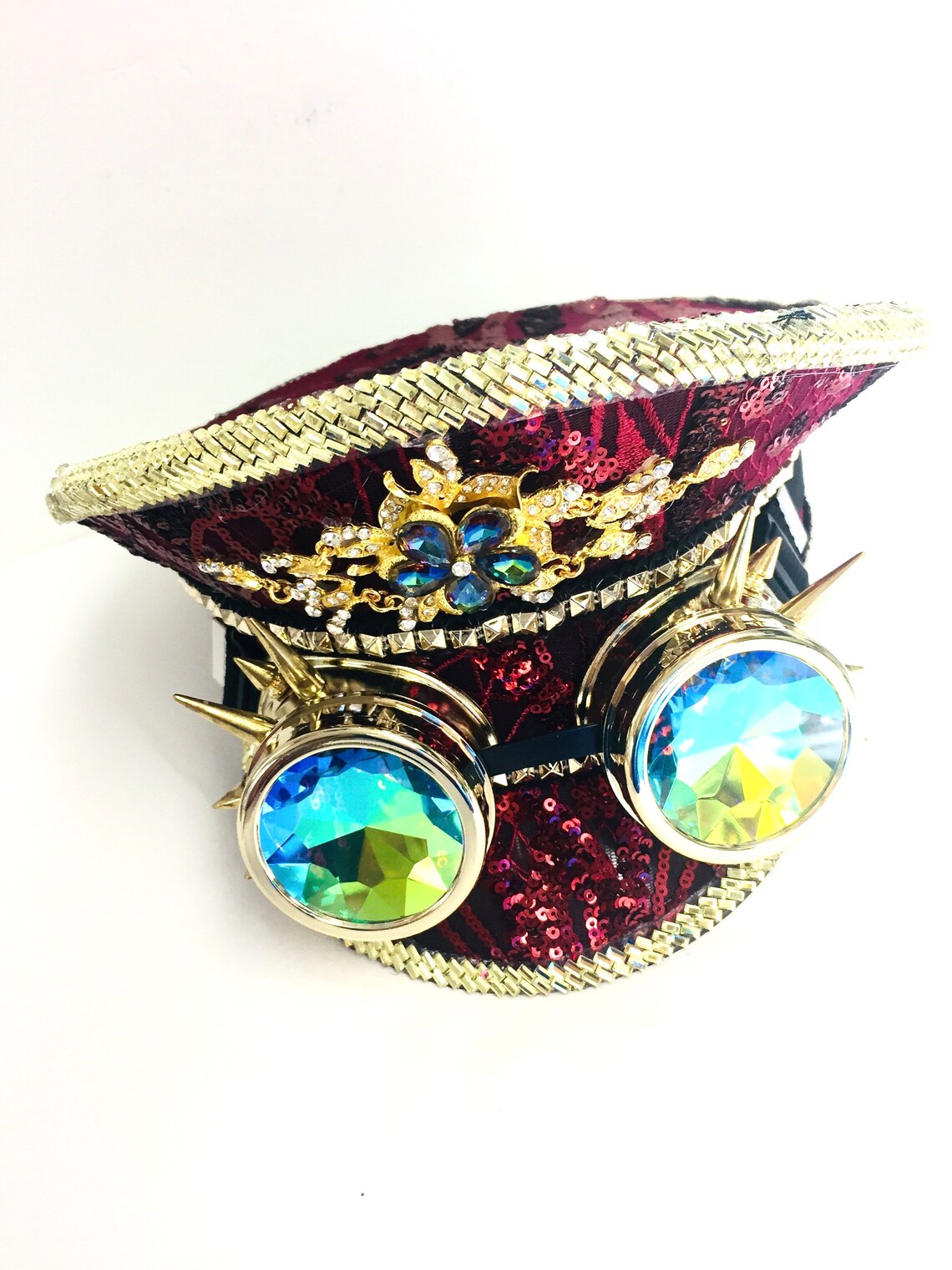 Red sequin Captain Hat OPTIONAL Holographic goggles rave Hats | Etsy