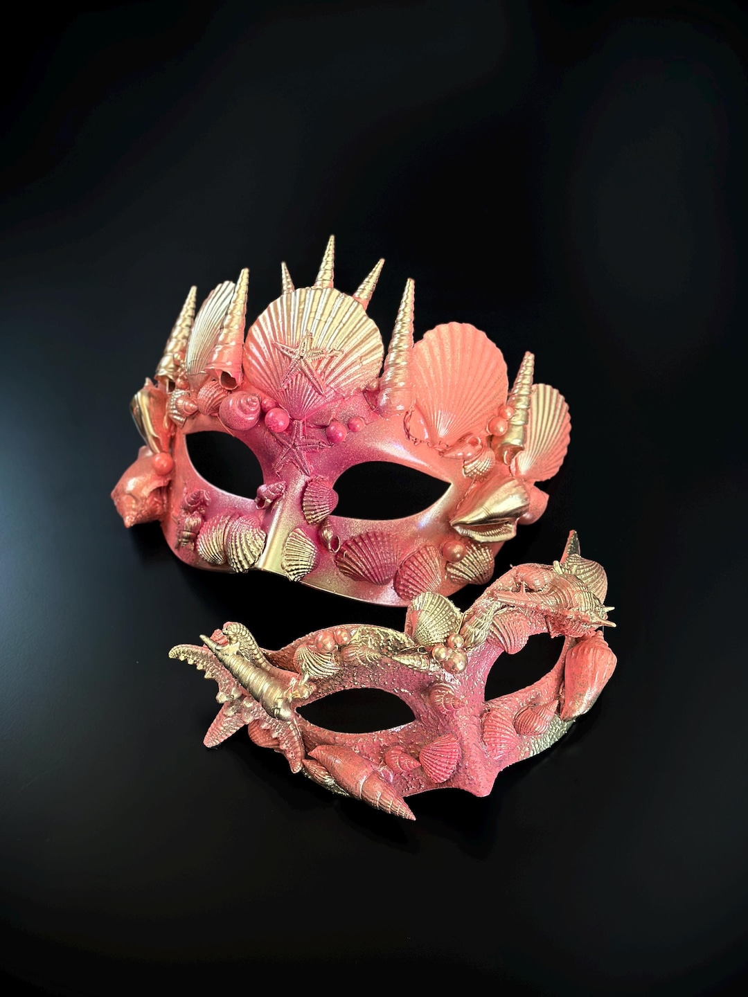 Gold Couples Masquerade Masks Coral Pink Mermaid Seashells King Triton ...