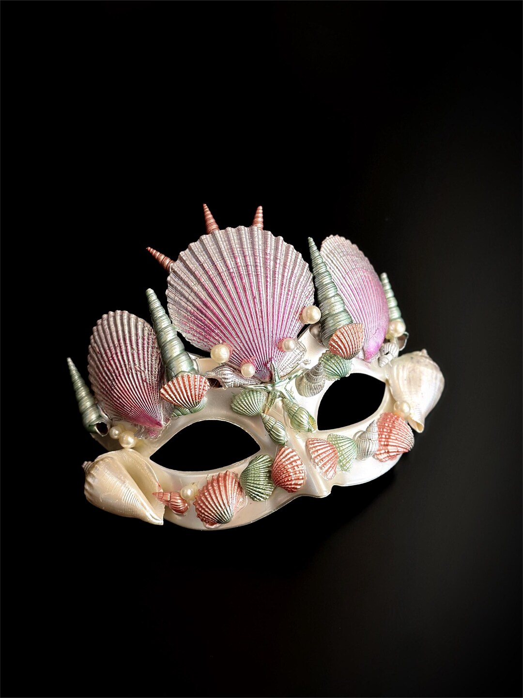 Mens Masquerade Mask Merman Costume Pearl Seashell Mask Pink Mask Green ...