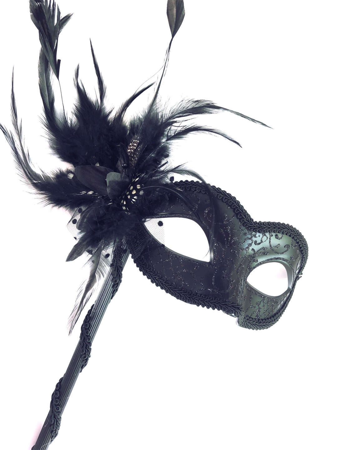 Womens Mask on Stick Feathers, Handheld Masquerade Masks for Women ...