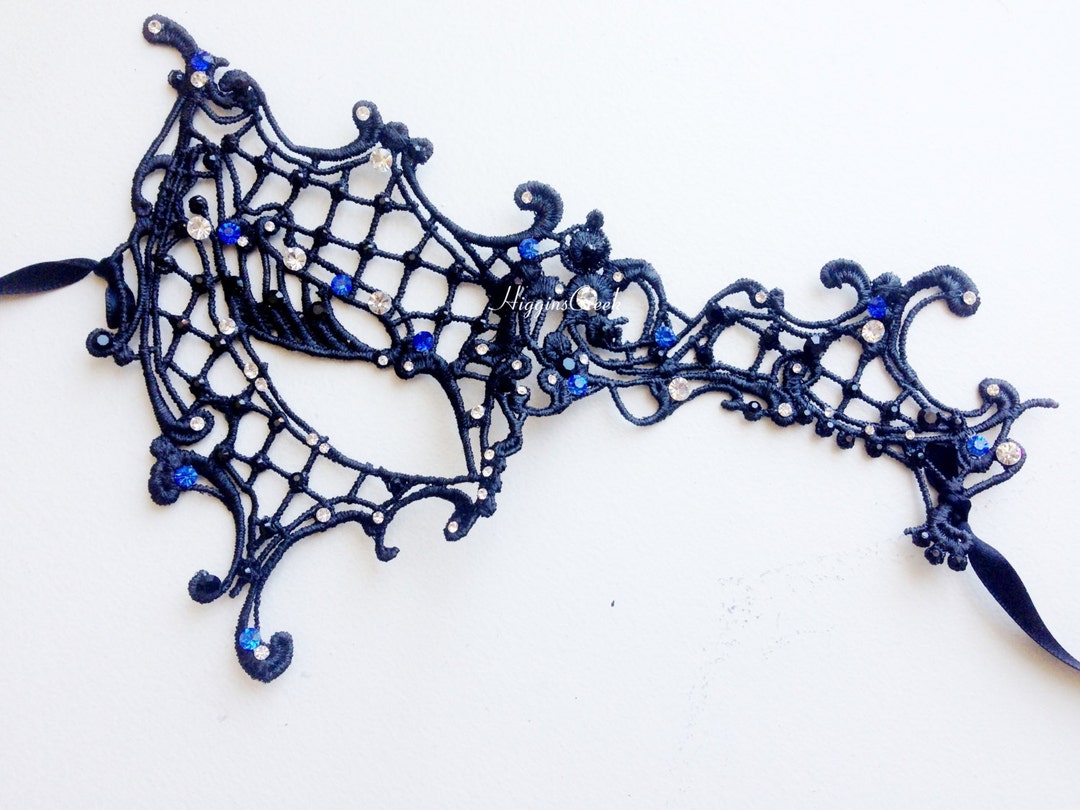 Rhinestone Studded Black Lace Mask Half Face Lace Halloween Masks for ...