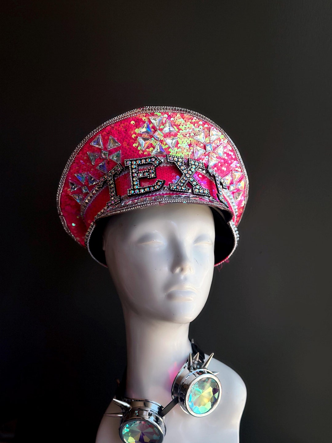 Hot Pink Captain Hat Woman Pink Sequin Rave Hat, Pink Holographic ...
