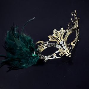 Dark Hunter Green Masquerade Mask Womens Mask Green Feather Mask ...