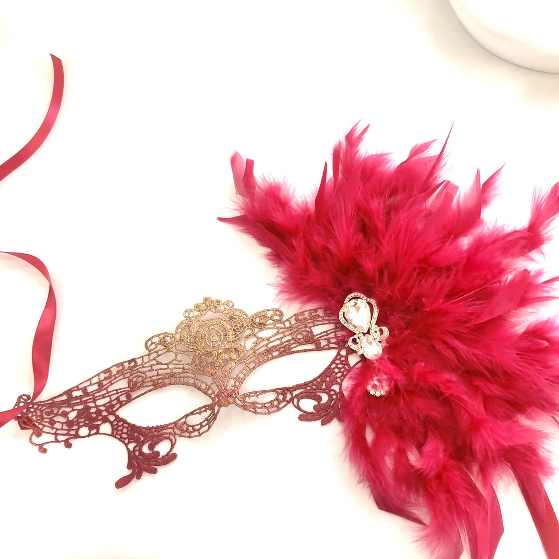 MAGENTA PINK Masquerade Mask Women With Matching Feathers - Etsy
