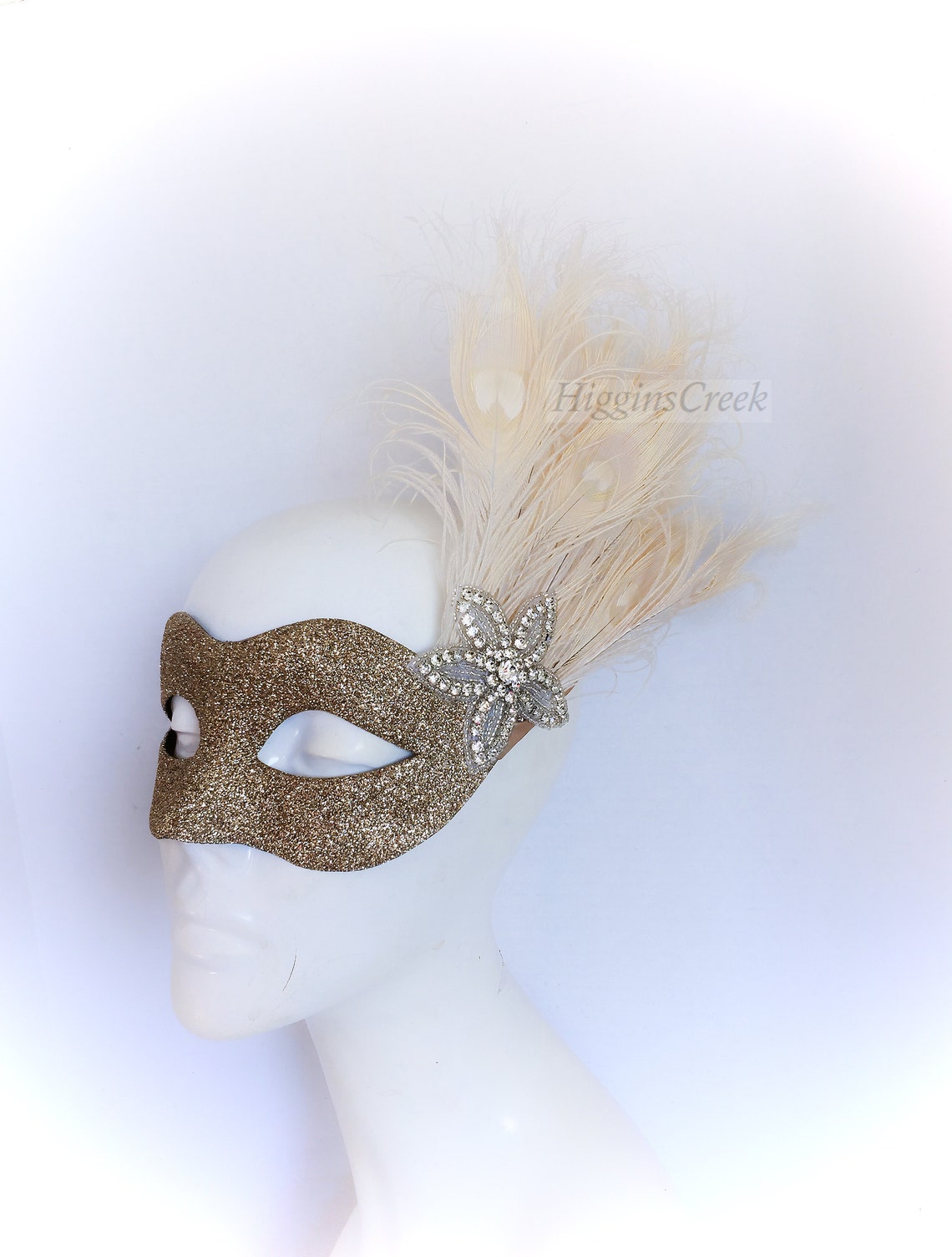 Champagne Masquerade Mask Women Ivory Feather Mask Elegant | Etsy