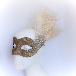 Champagne Masquerade Mask Women, Ivory Feather Mask, Elegant Light Gold ...