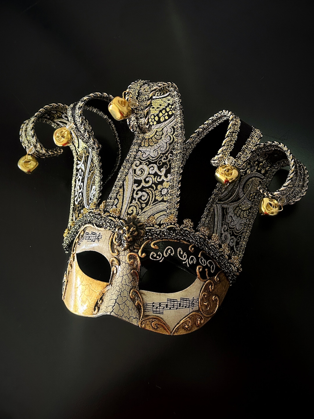 Jester Masquerade Mask Gold Black Music Notes Mask Venetian Mask ...
