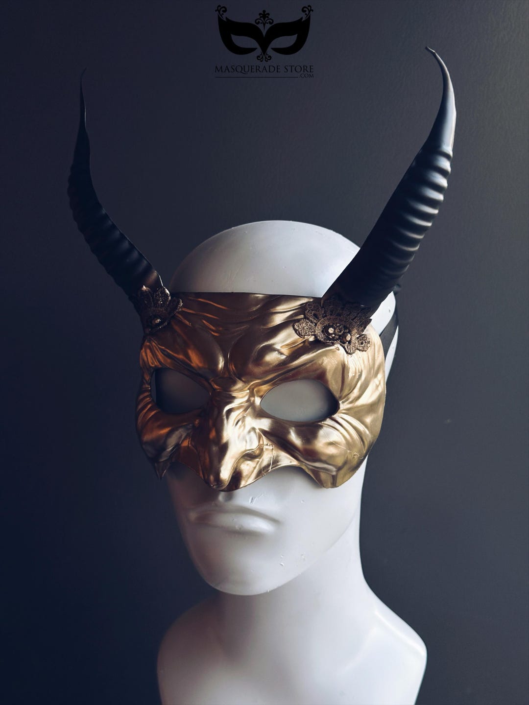 Mens Gold Devil Horn Masquerade Mask for Halloween Cosplay, Mens Demon ...