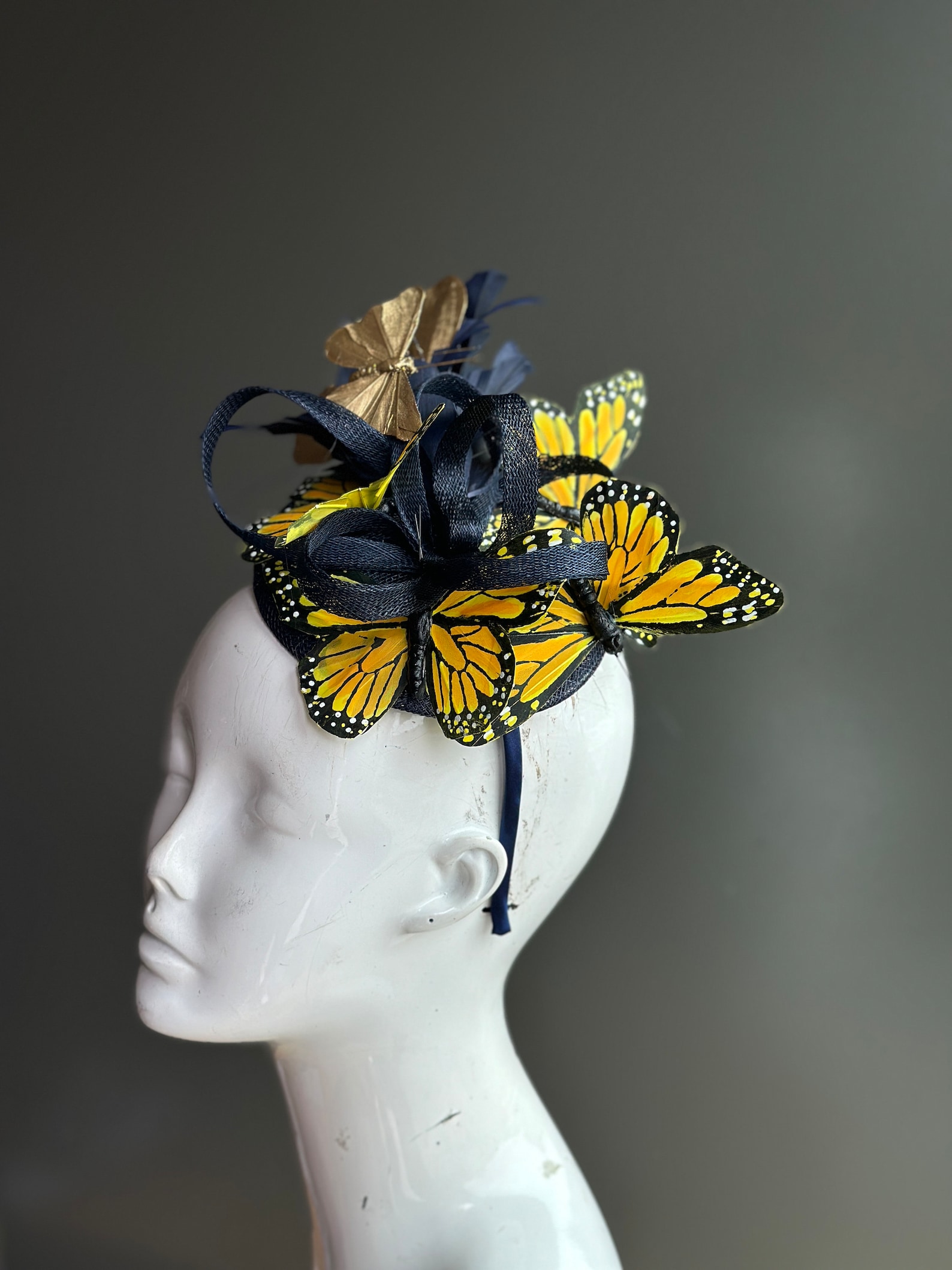 Emerald Green Fascinator Hat Monarch Butterfly Headpiece Derby Hat Tea ...
