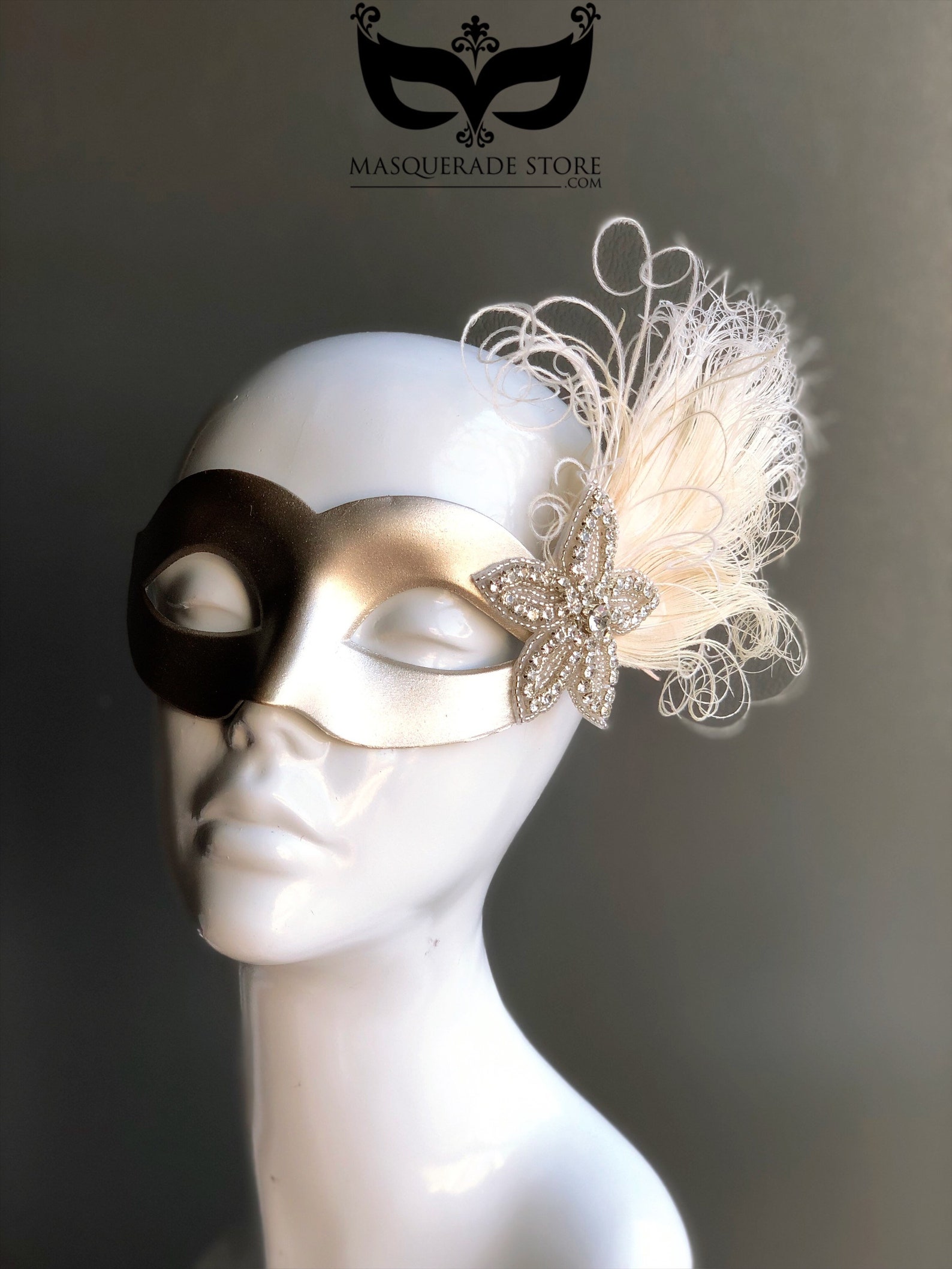 Champagne Womens Masquerade Mask Women Ivory Feather Mask - Etsy