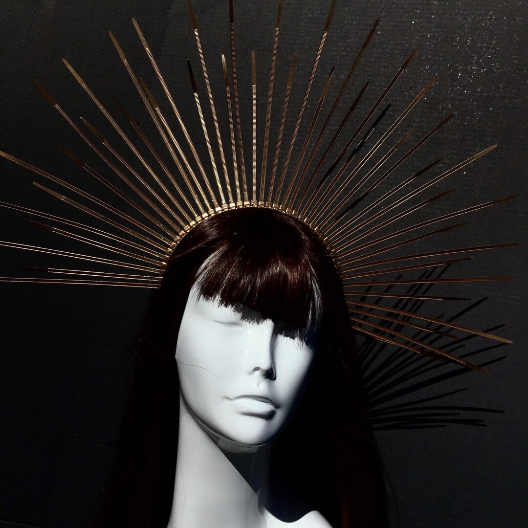Women's Sunburst Crown, Zip Tie Saint Headpiece, Gold Spiked Halo ...