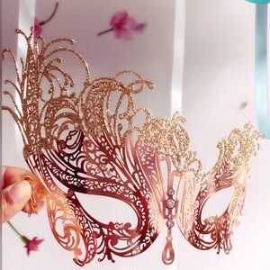 Rose Gold Masquerade Mask Women Glitter Mask Metal Filigree - Etsy