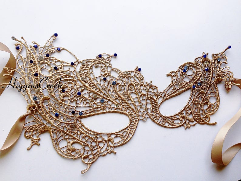Masquerade Mask Woman in Elegant Gold Lace Studded With Rhinestones for ...