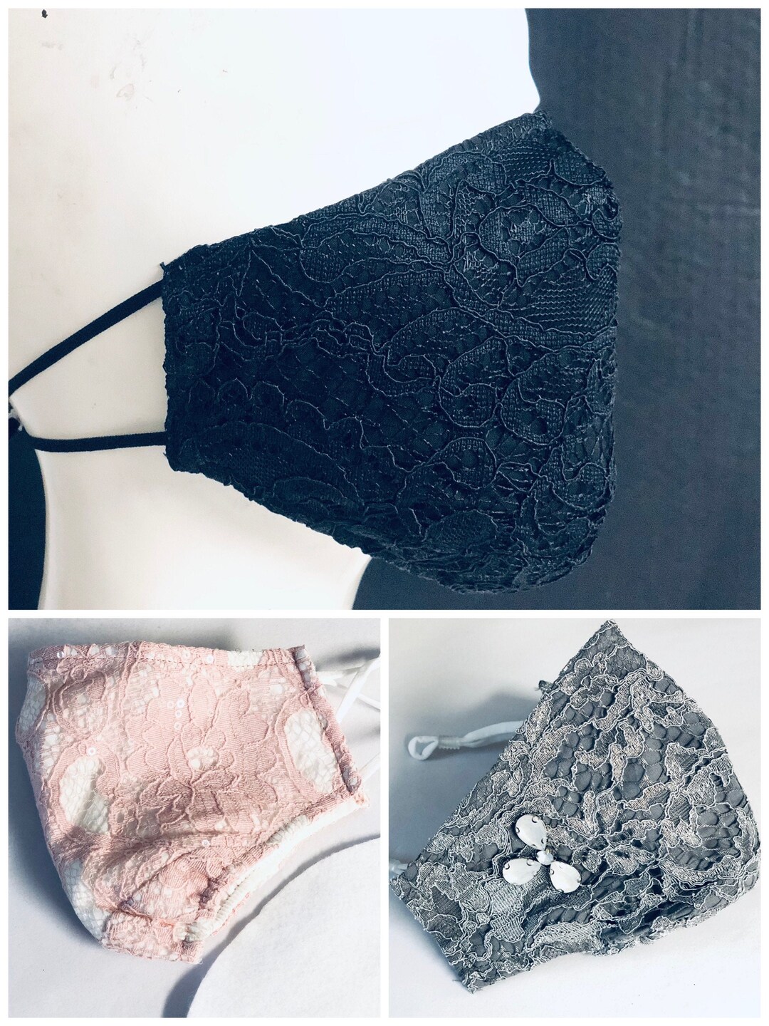 LUXURY LACE Fabric Face Mask Women Filter + Nose Wire - 3 Layer Mask ...