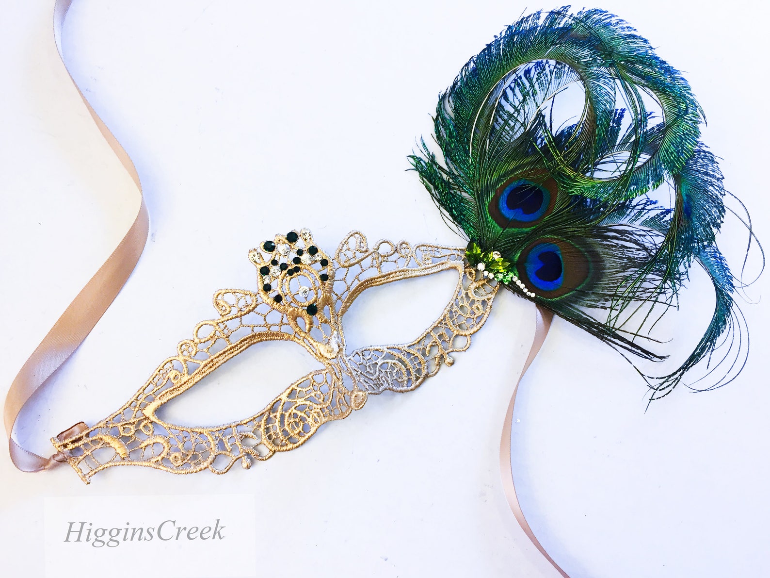 Gold Masquerade Mask With Feathers With Jewels Emerald Green - Etsy