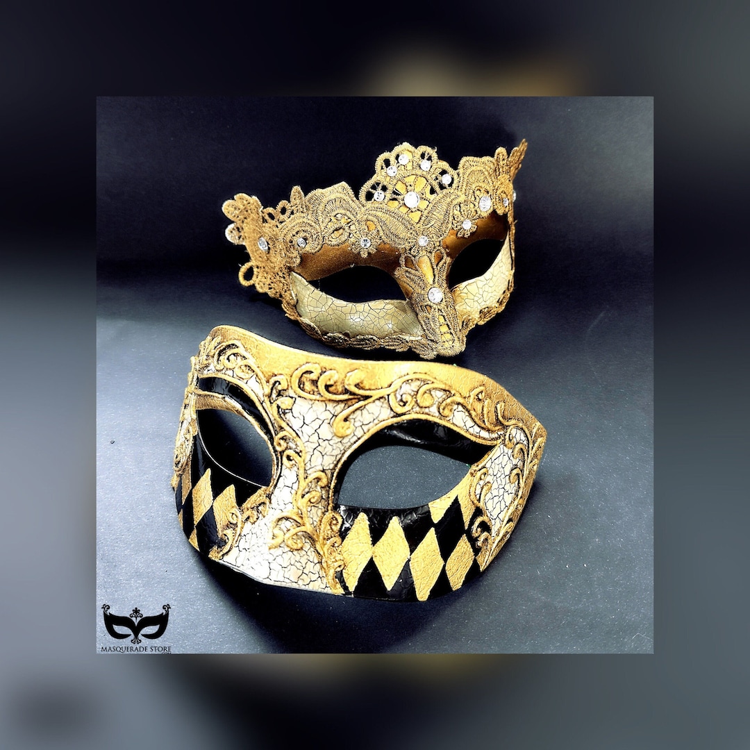 Gold Couples Masquerade Mask Set, Venetian Mask, Costume Party Mask ...
