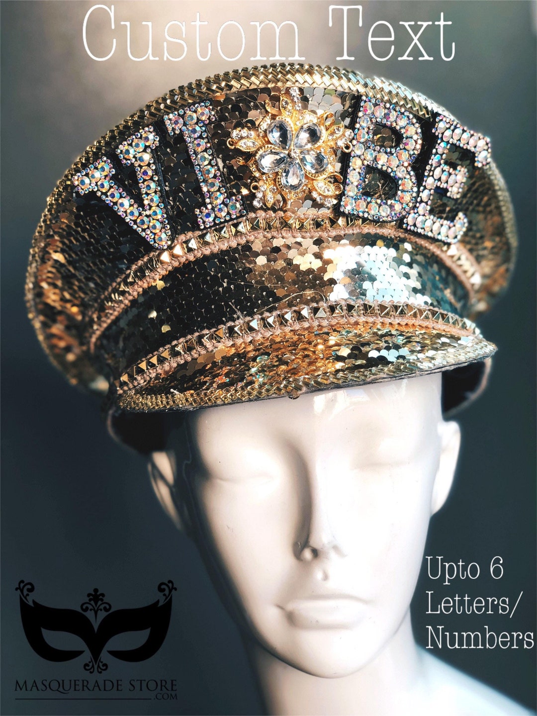 Gold Captain Hat Gift Idea Rave Fan Black Captains Hat With Steampunk ...