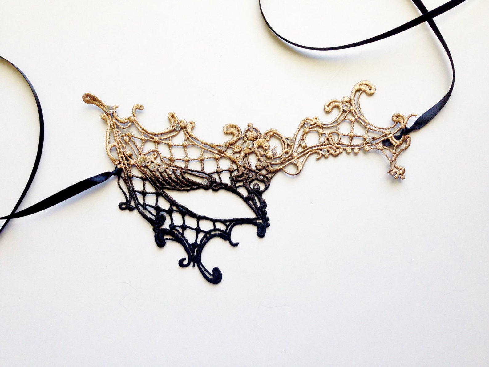 Elegant Macrame Lace Mask With Diamonds Masquerade Mask - Etsy