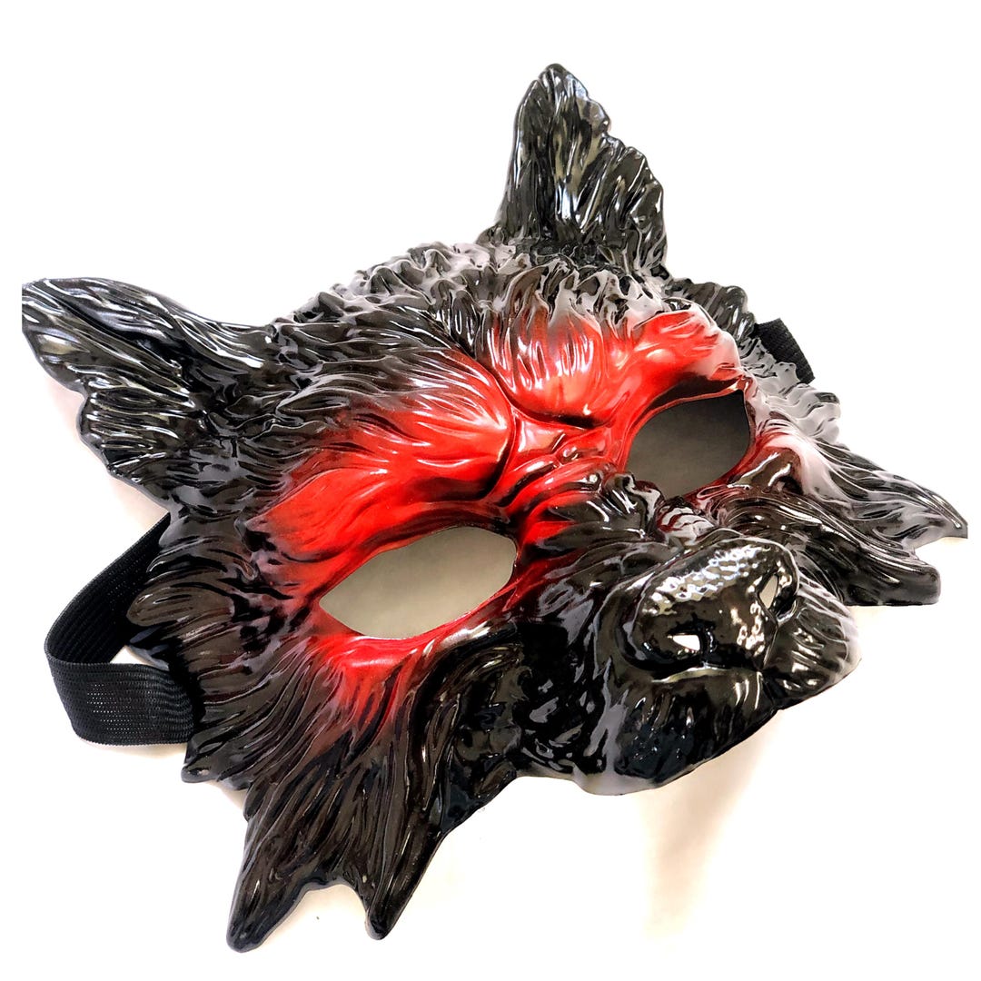 Black Wolf Mask DIY Mens Masquerade Mask Black Red Animal Masks ...