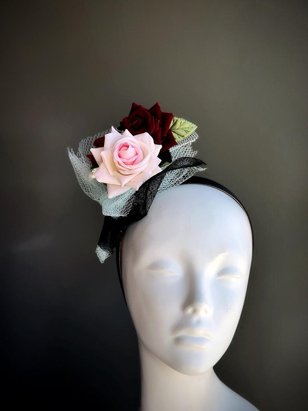 Red Rose Fascinator Hat Rose Bouquet Pink Headpiece Parade Hat Wedding ...