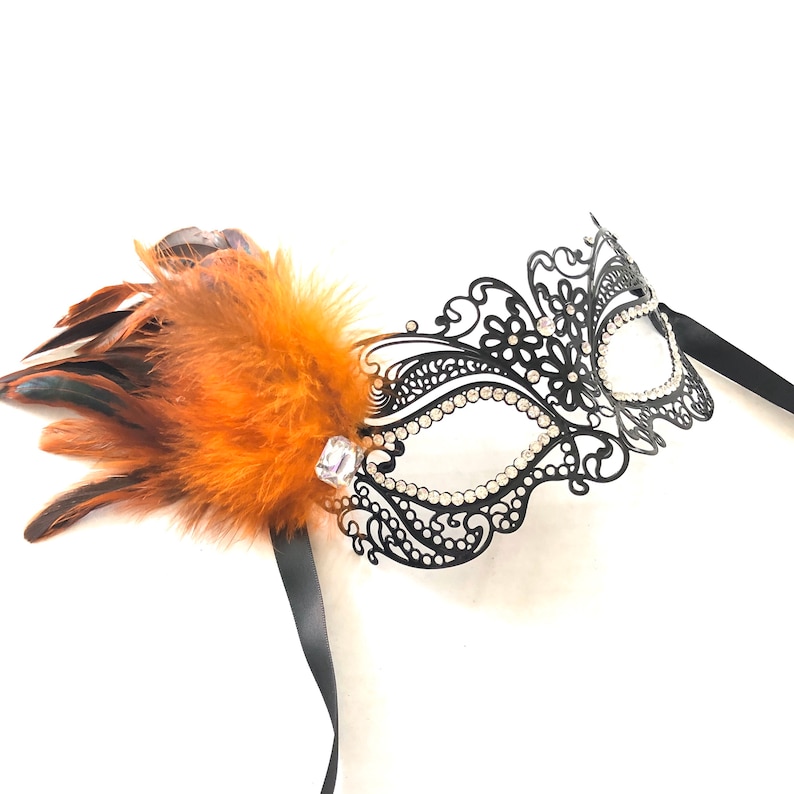 Orange Womens Masquerade Masks Feather Masks Filigree Masks Mardi Gras ...