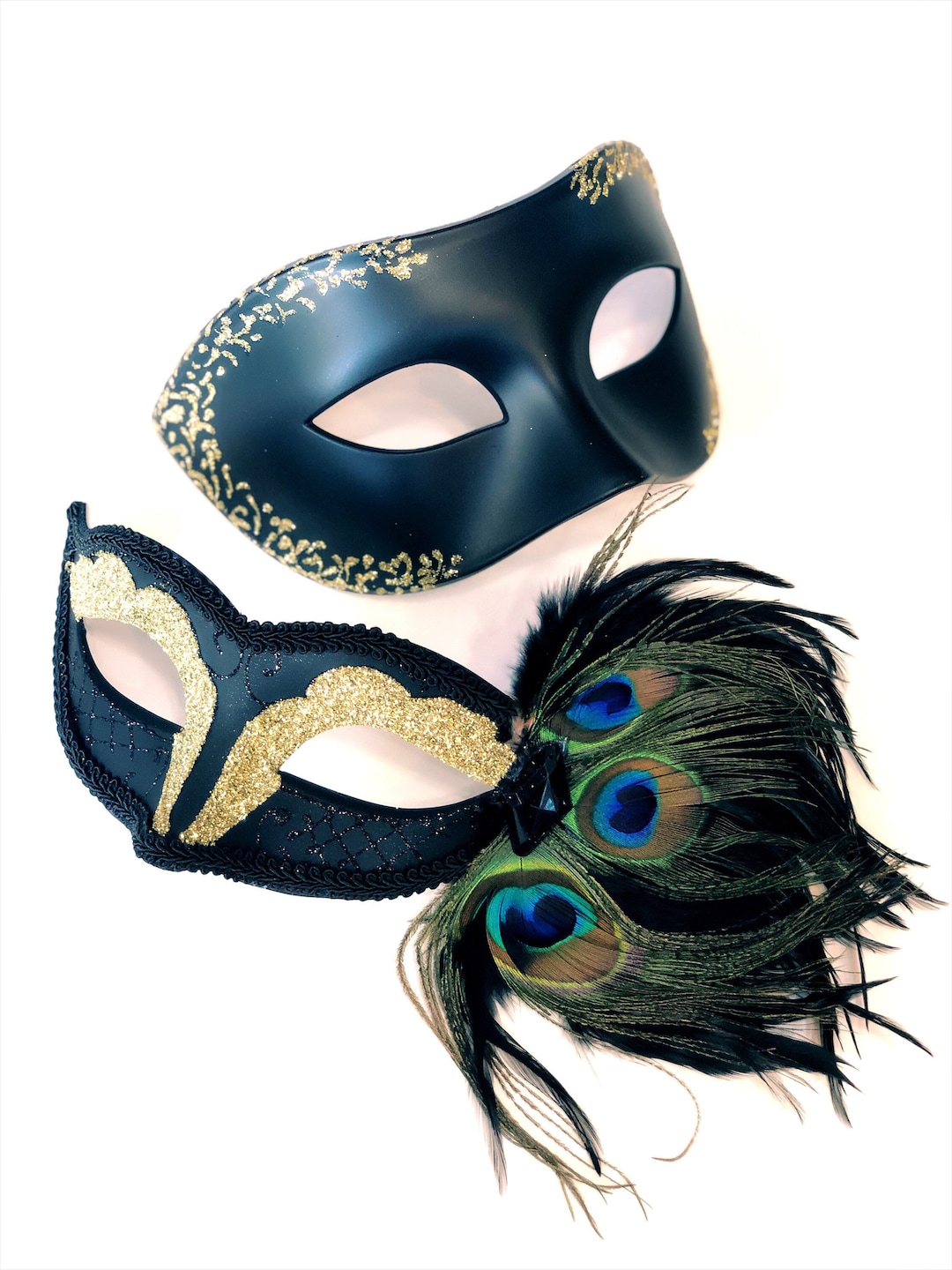 Couples Masquerade Masks Black Gold Accent Men Roman Mask Women Peacock ...